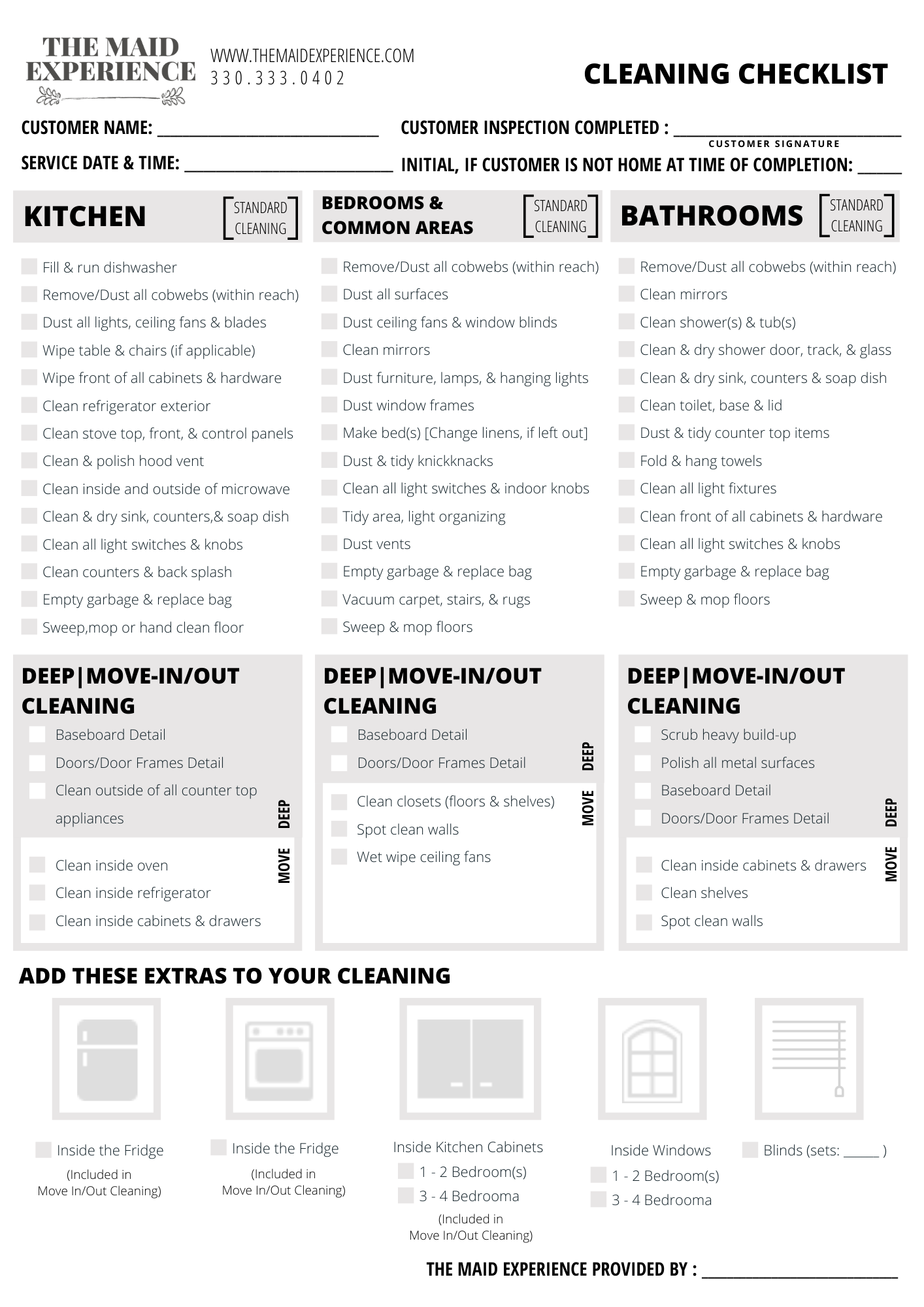 The Maid Experience | Checklist